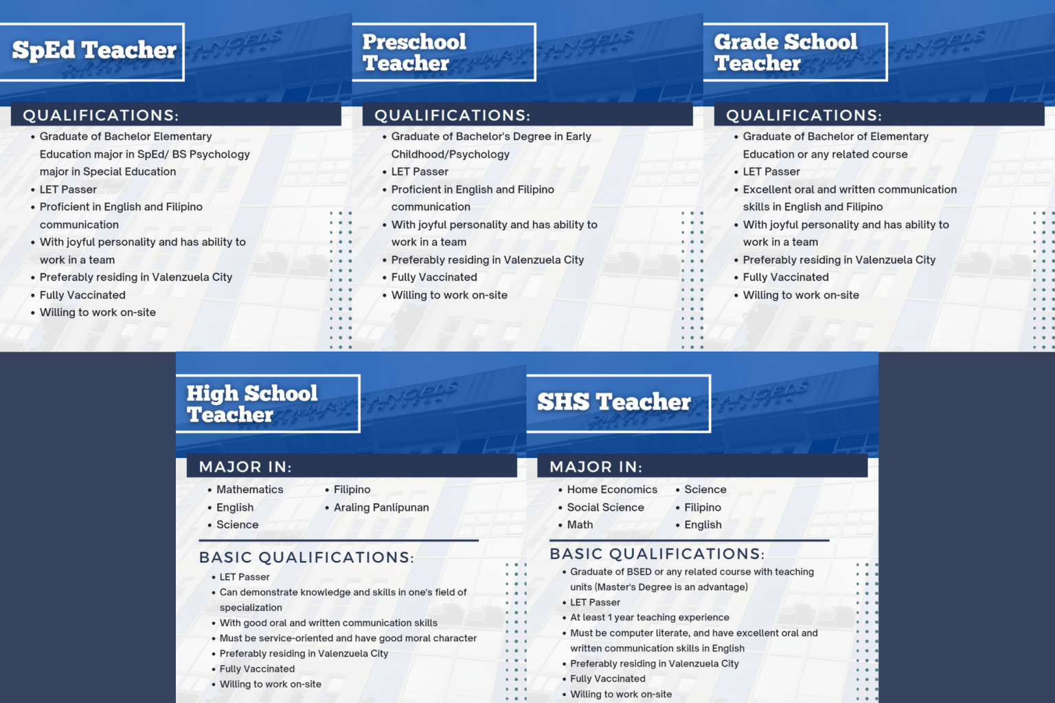 Job Vacancies – Saint Mary's Angels College of Valenzuela